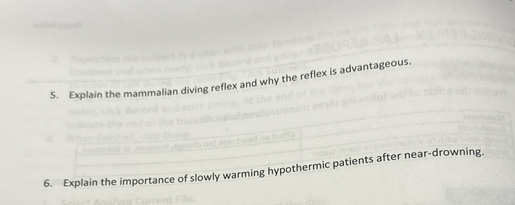 Solved Explain the mammalian diving reflex and why the | Chegg.com