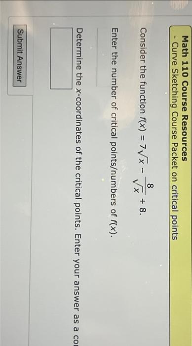 Solved Math 110 Course Resources Curve Sketching Course | Chegg.com