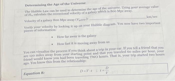Solved Determining the Age of the Universe The Hubble Law | Chegg.com