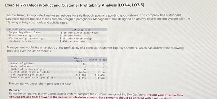 Solved Exercise 7-5 (Algo) Product and Customer | Chegg.com