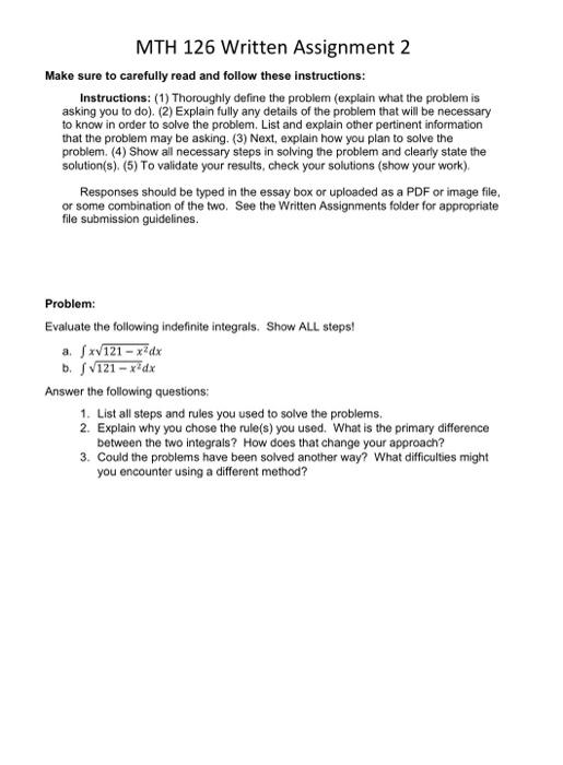 Solved MTH 126 Written Assignment 2 Make sure to carefully | Chegg.com