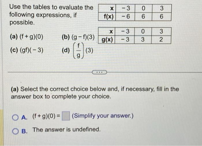 Solved Use the tables to evaluate the following expressions, | Chegg.com