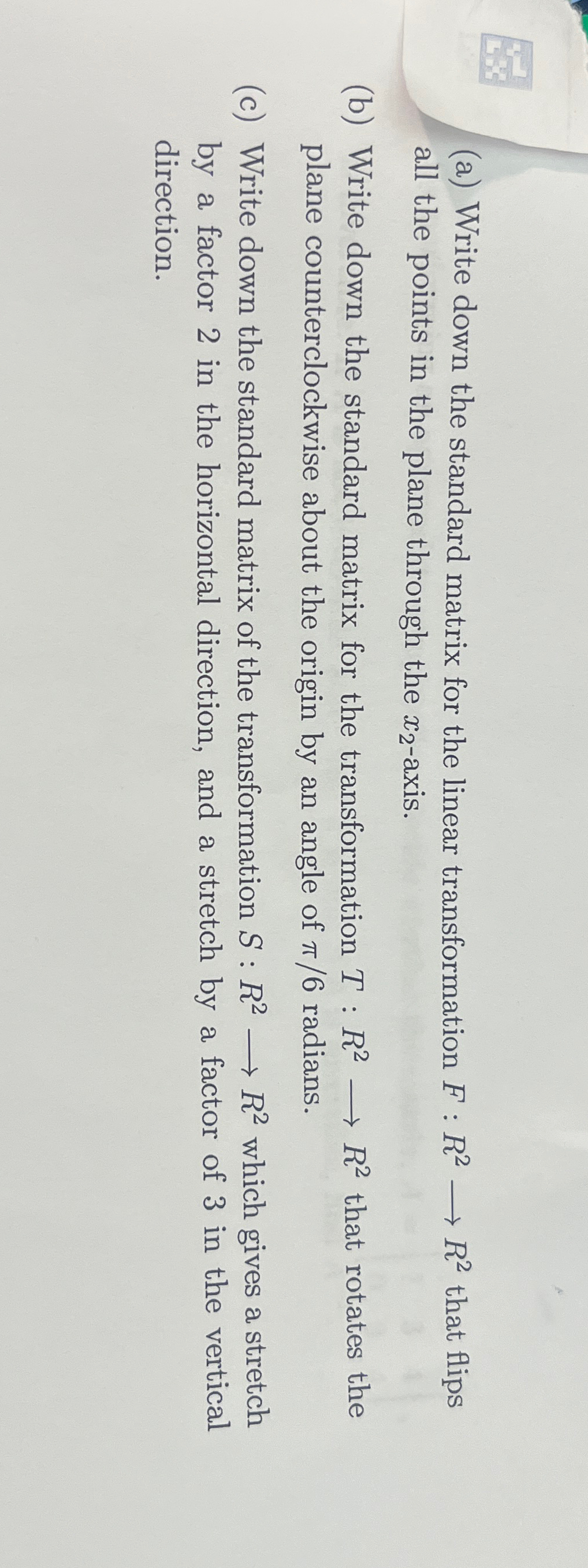 Solved (a) ﻿Write down the standard matrix for the linear | Chegg.com