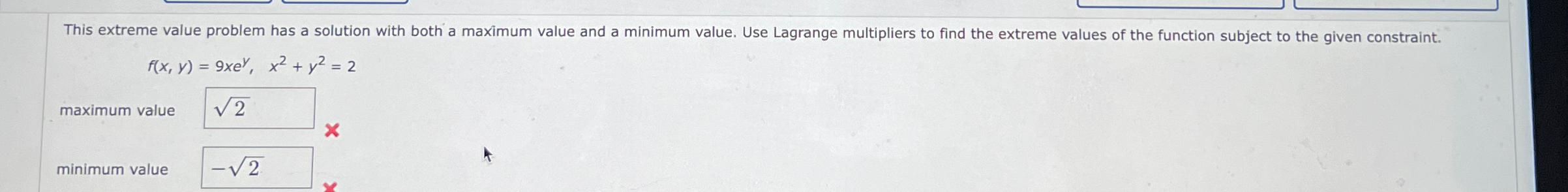 Solved This extreme value problem has a solution with both a | Chegg.com