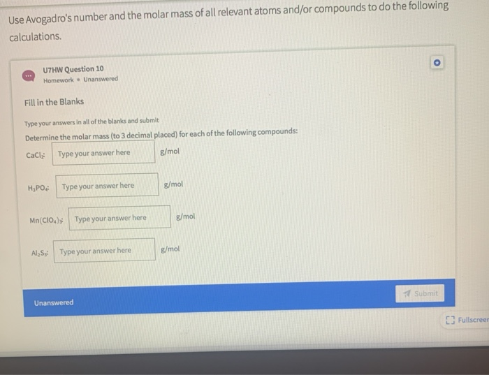 Solved Use Avogadro's number and the molar mass of all | Chegg.com