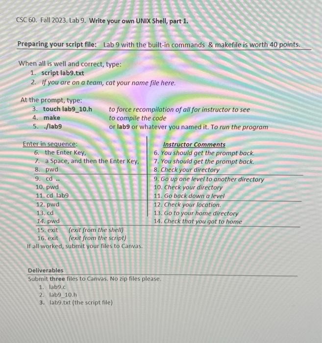 Solved Csc 60 Fall 2023 Lab 9 Write Your Own Unix Shell