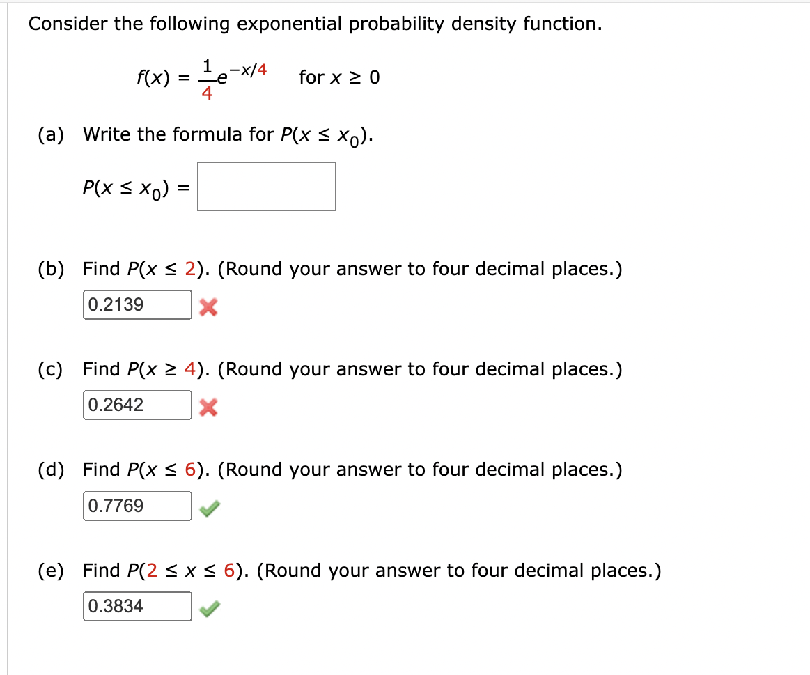 Solved Consider the following exponential probability | Chegg.com