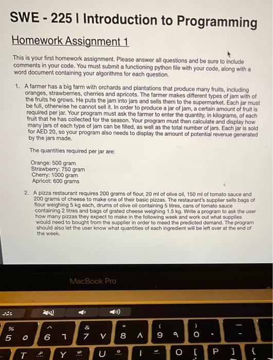 Solved SWE - 225 I Introduction to Programming Homework | Chegg.com