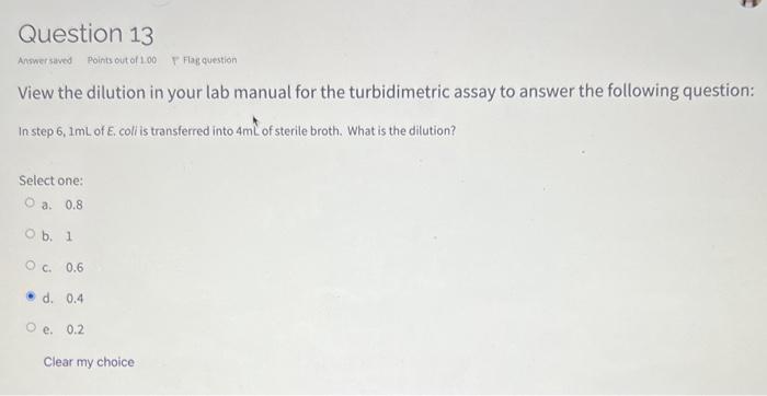 Solved View the dilution in your lab manual for the | Chegg.com