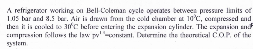 Solved A refrigerator working on Bell-Coleman cycle operates | Chegg.com