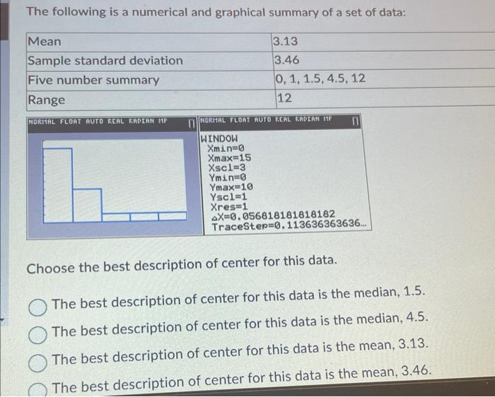 Solved The following is a numerical and graphical summary of | Chegg.com