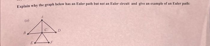 Solved Explain Why The Graph Below Has An Euler Path But Not 2995