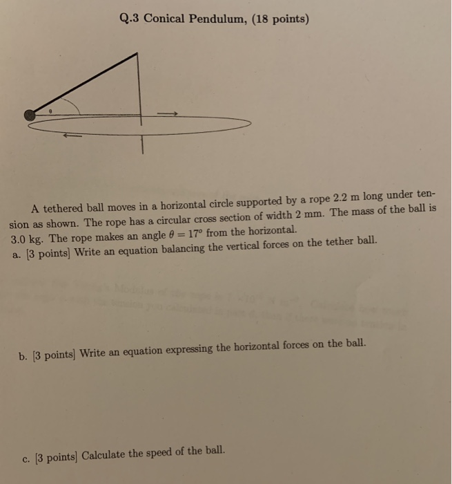 Solved Q.3 Conical Pendulum, (18 points) A tethered ball | Chegg.com