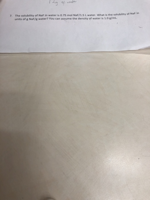 Solved 7. The solubility of NaF in water is 0.75 mol NaF/1.5 | Chegg.com