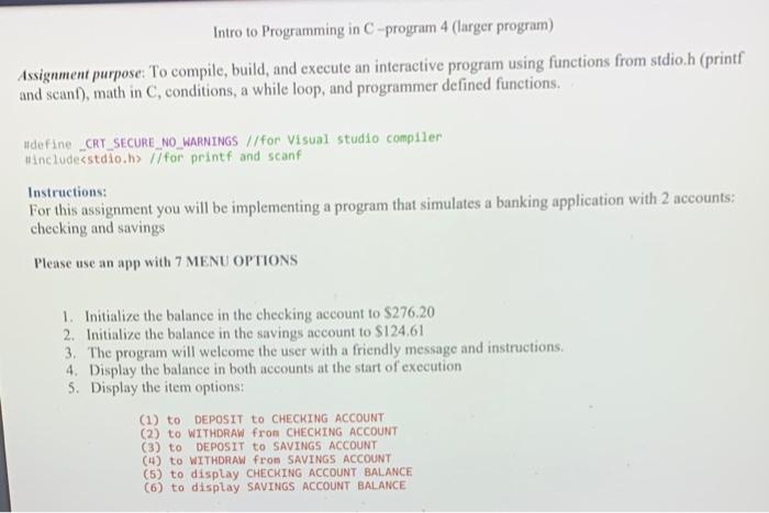 Solved Intro to Programming in C-program 4 (larger program) | Chegg.com