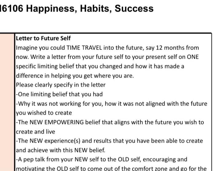6106 Happiness, Habits, Success Letter to Future Self | Chegg.com