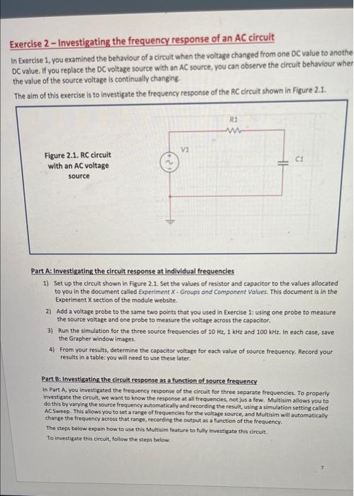 Solved Exercise 2 - Investigating the frequency response of | Chegg.com