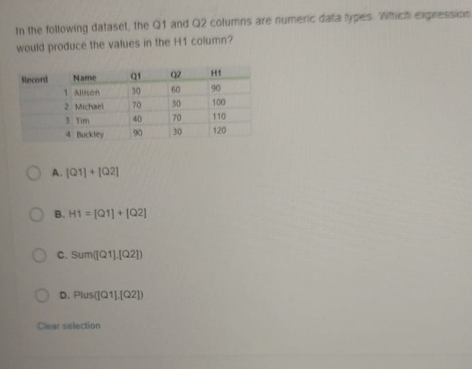 Solved In the following dataset, the Q1 ﻿and 02 ﻿columns are | Chegg.com