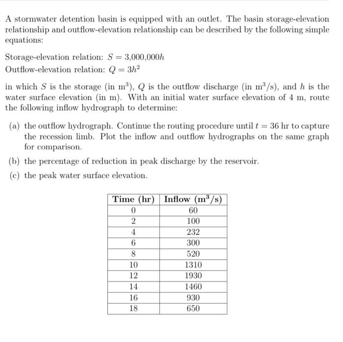Solved A stormwater detention basin is equipped with an | Chegg.com
