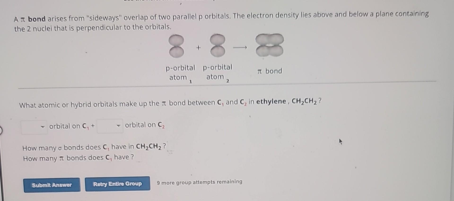 Solved A π bond arises from "sideways" overlap of two | Chegg.com