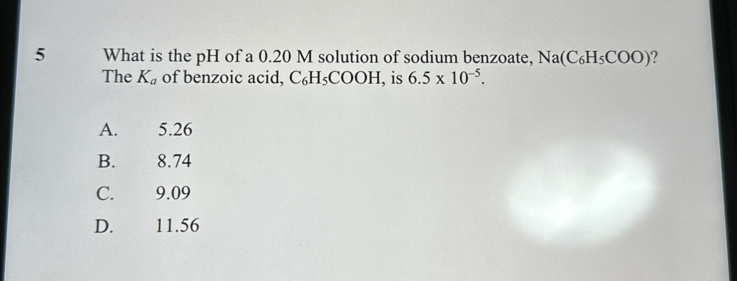 Solved What is the pH ﻿of a 0.20M ﻿solution of sodium | Chegg.com