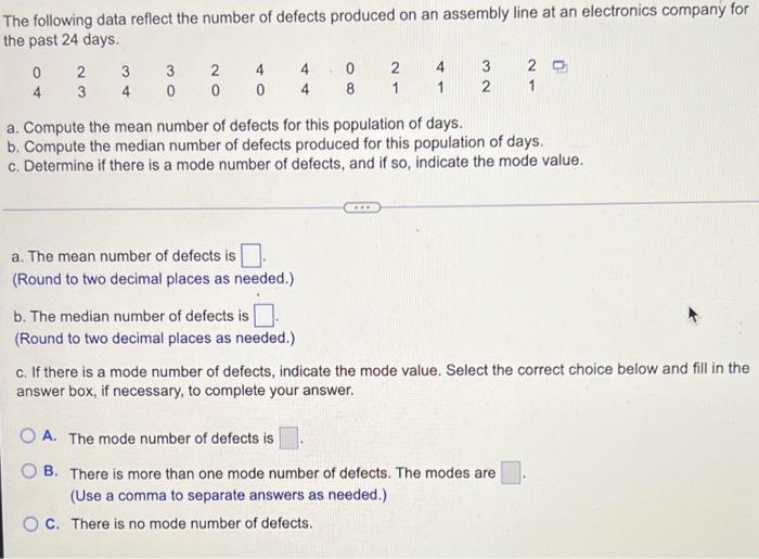 Solved The following data reflect the number of defects | Chegg.com
