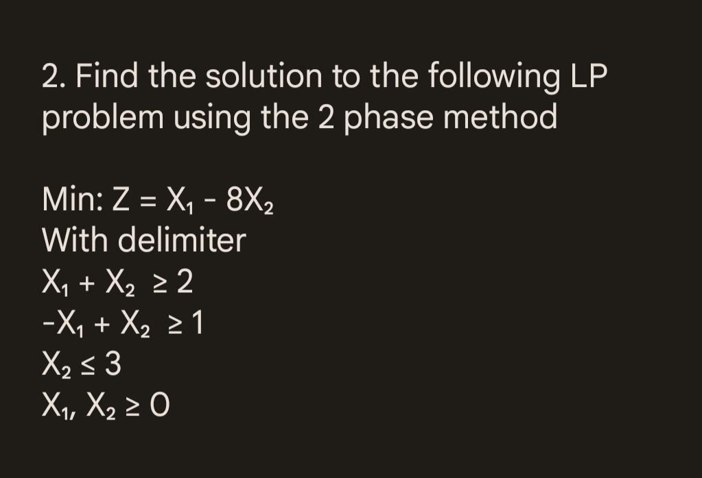 Solved 2. Find the solution to the following LP problem | Chegg.com