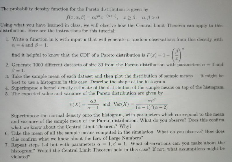Solved - T The probability density function for the Pareto | Chegg.com