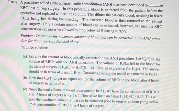 Part 2: A procedure called acute normovolemic | Chegg.com