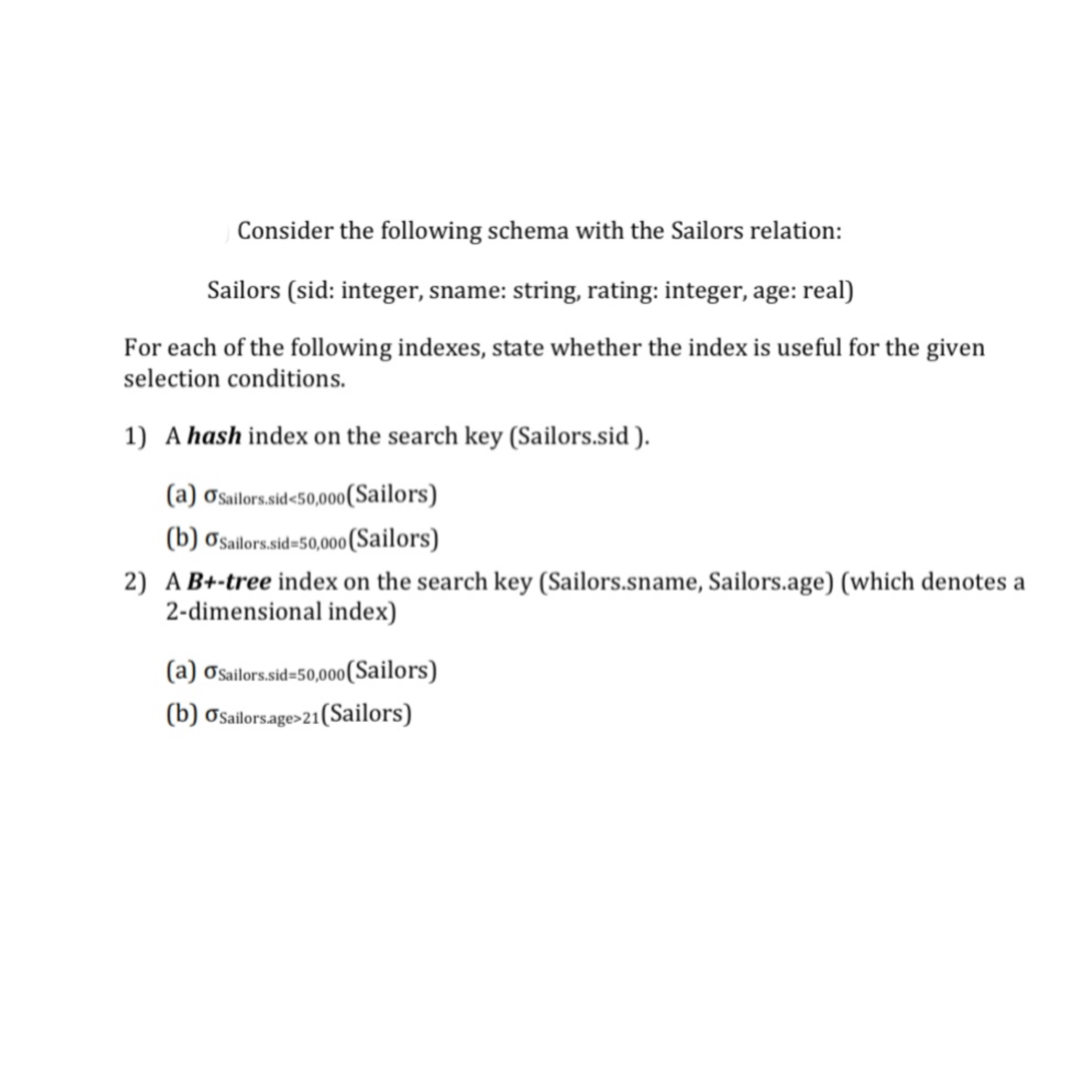 Consider the following schema with the Sailors | Chegg.com