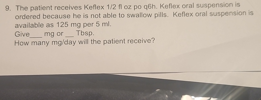 Solved The patient receives Keflex 12floz po q6h. ﻿Keflex | Chegg.com