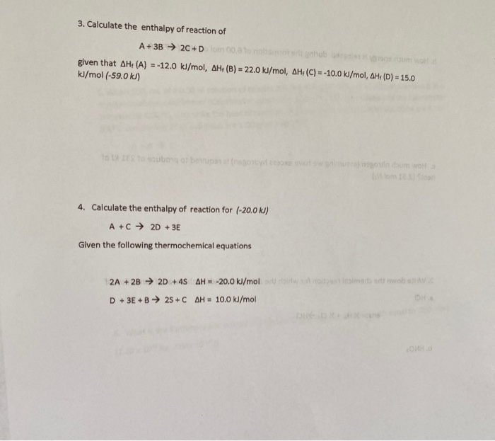 Solved 3. Calculate the enthalpy of reaction of A + 3B → 2C+ | Chegg.com