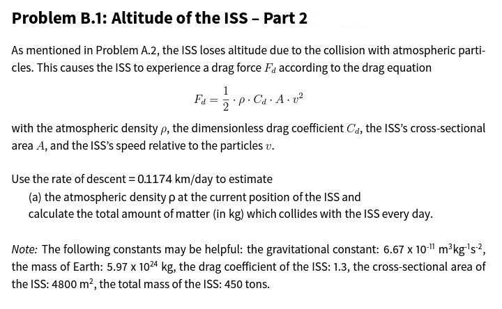 Solved Problem B.1: Altitude of the ISS - ﻿Part 2As | Chegg.com