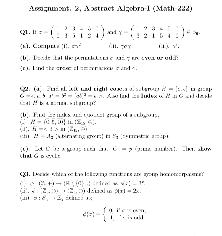 Solved Explan b moreAssignment. 2, ﻿Abstract Algebra-I | Chegg.com