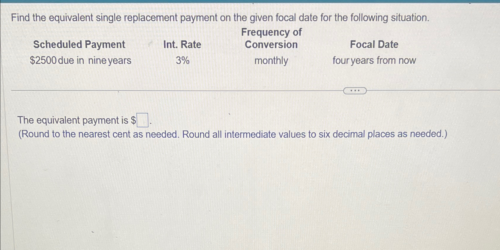 Solved Find the equivalent single replacement payment on the | Chegg.com