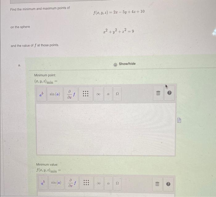 Solved Find the minimum and maximum points of | Chegg.com