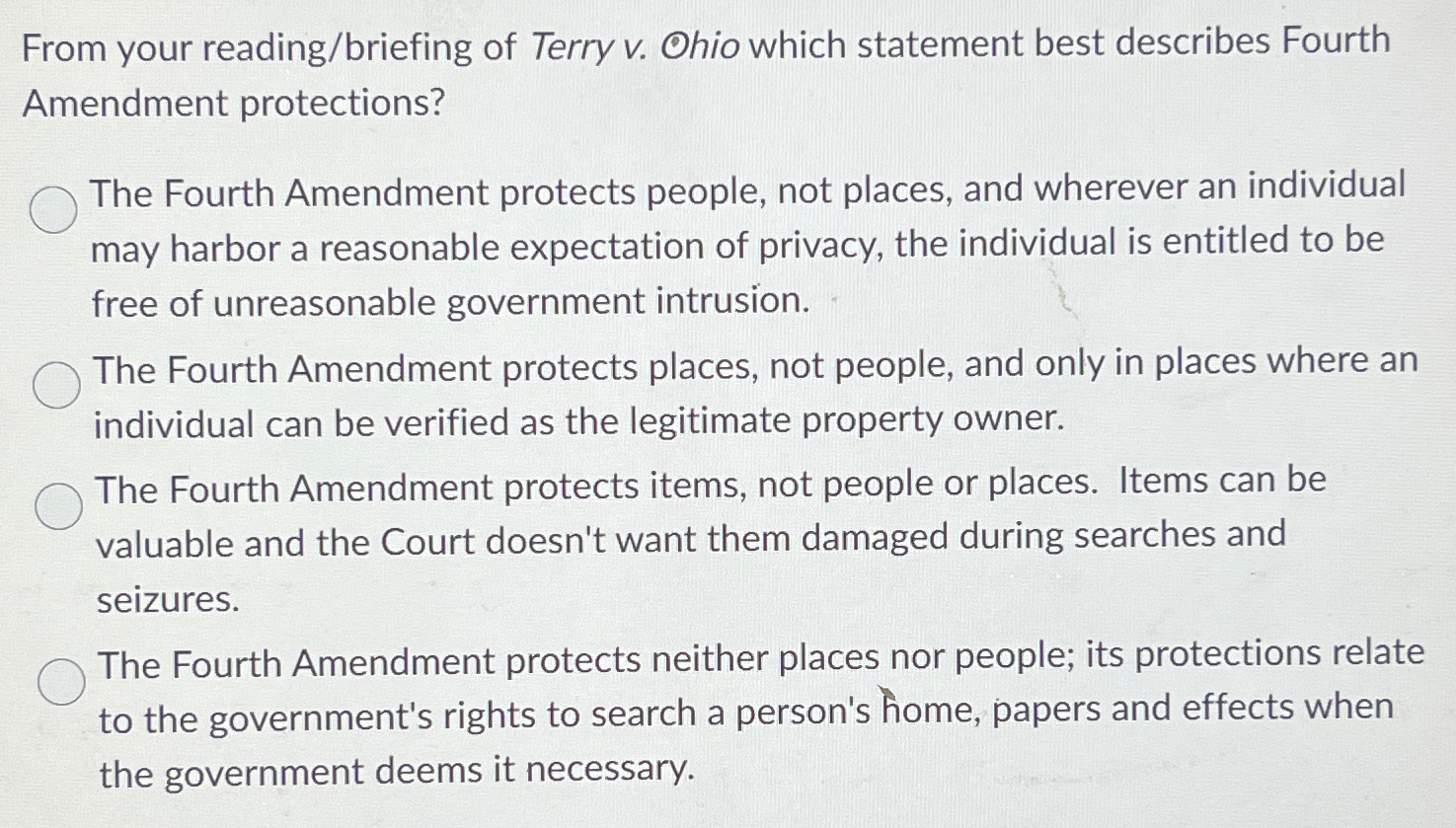 Solved From your reading/briefing of Terry v. ﻿Ohio which | Chegg.com