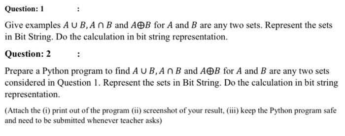 Solved Give examples A∪B,A∩B and A⊕B for A and B are any two | Chegg.com