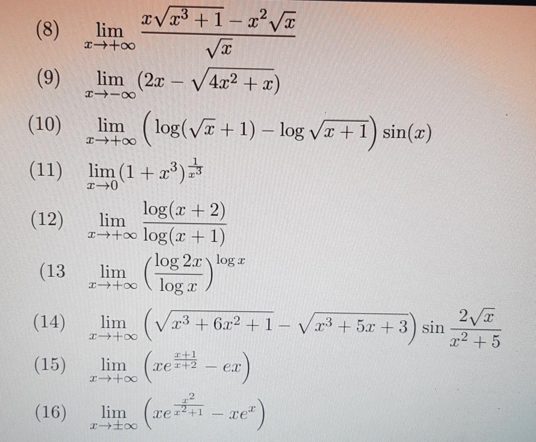 Solved Involves computing limits with logarithms and | Chegg.com
