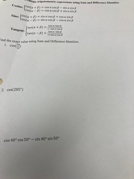 Solved Cosine: | Chegg.com