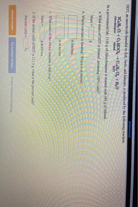 Solved [References) DDT, an insecticide harmful to fish, | Chegg.com