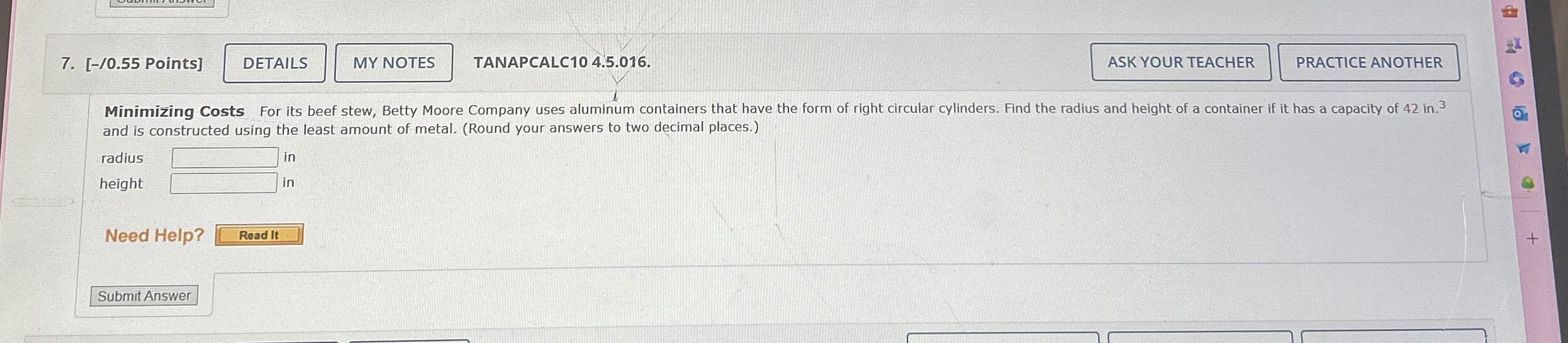 Solved Points] ﻿TANAPCALC10 4.5.016. ﻿PRACTICE | Chegg.com | Chegg.com