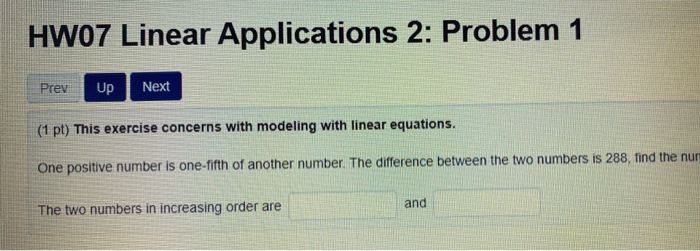 Solved HW07 Linear Applications 2: Problem 1 Prev Up Next (1 | Chegg.com