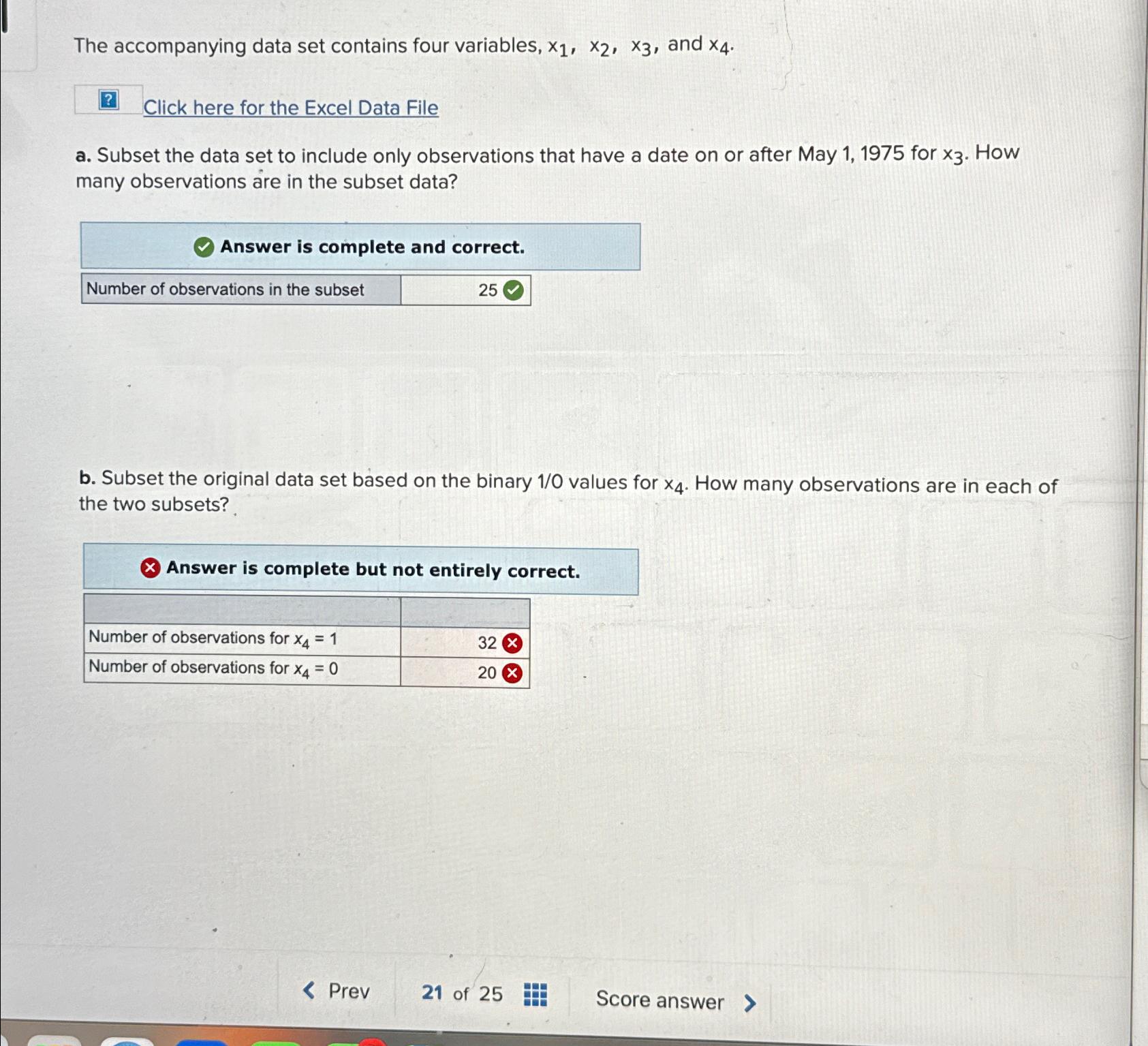 The accompanying data set contains four variables, | Chegg.com