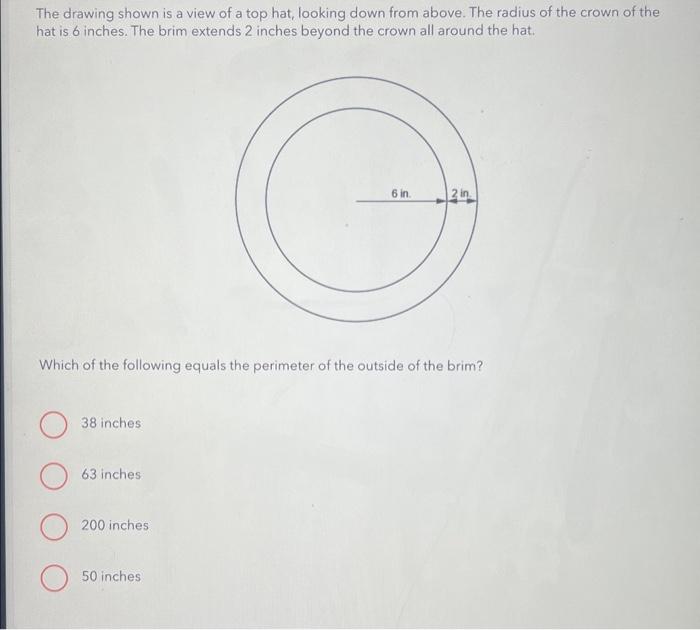 Solved The drawing shown is a view of a top hat, looking | Chegg.com