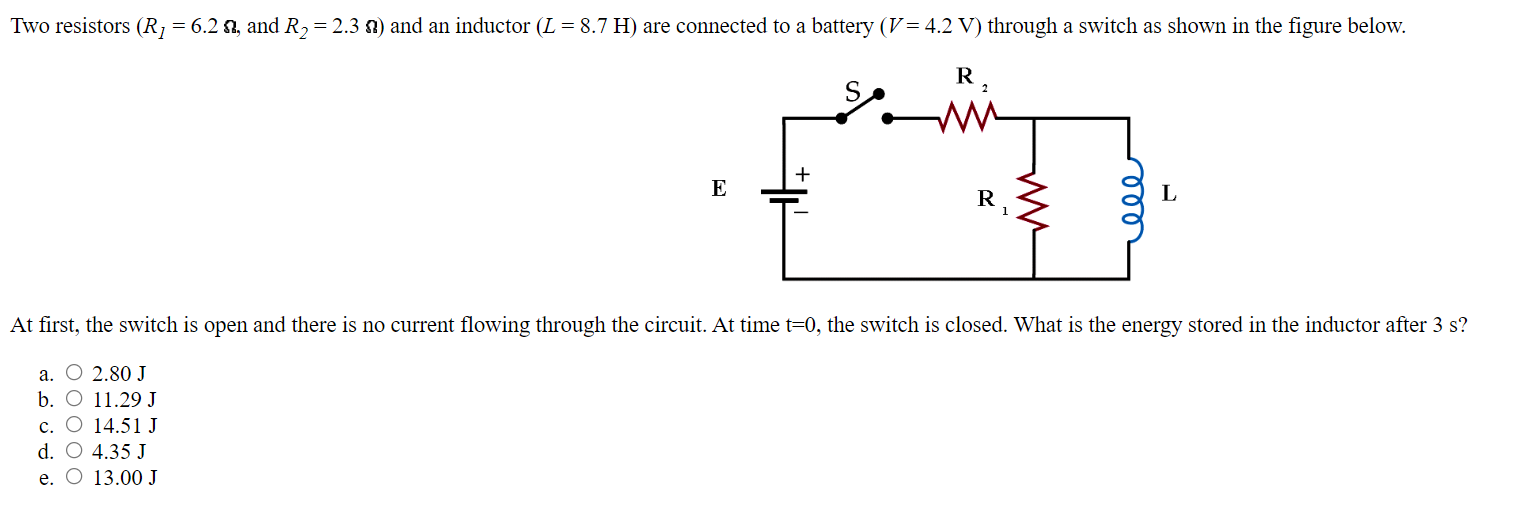 Solved Two resistors , ﻿and {:R2=2.3Ω) ﻿and an inductor | Chegg.com