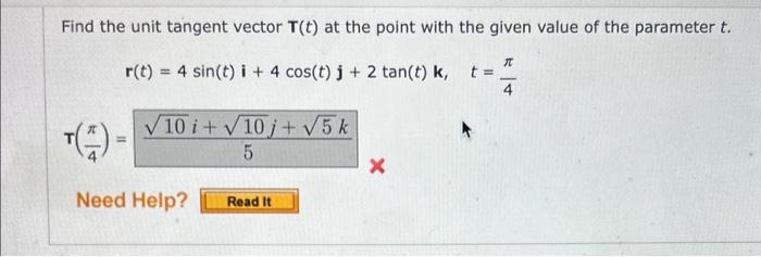 Solved Find the unit tangent vector T(t) at the point with | Chegg.com