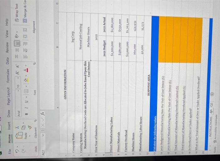 File Home Insert Draw Page Layout formulas Data | Chegg.com