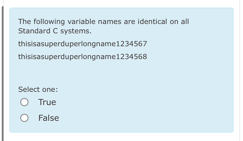 Solved The following variable names are identical on all | Chegg.com