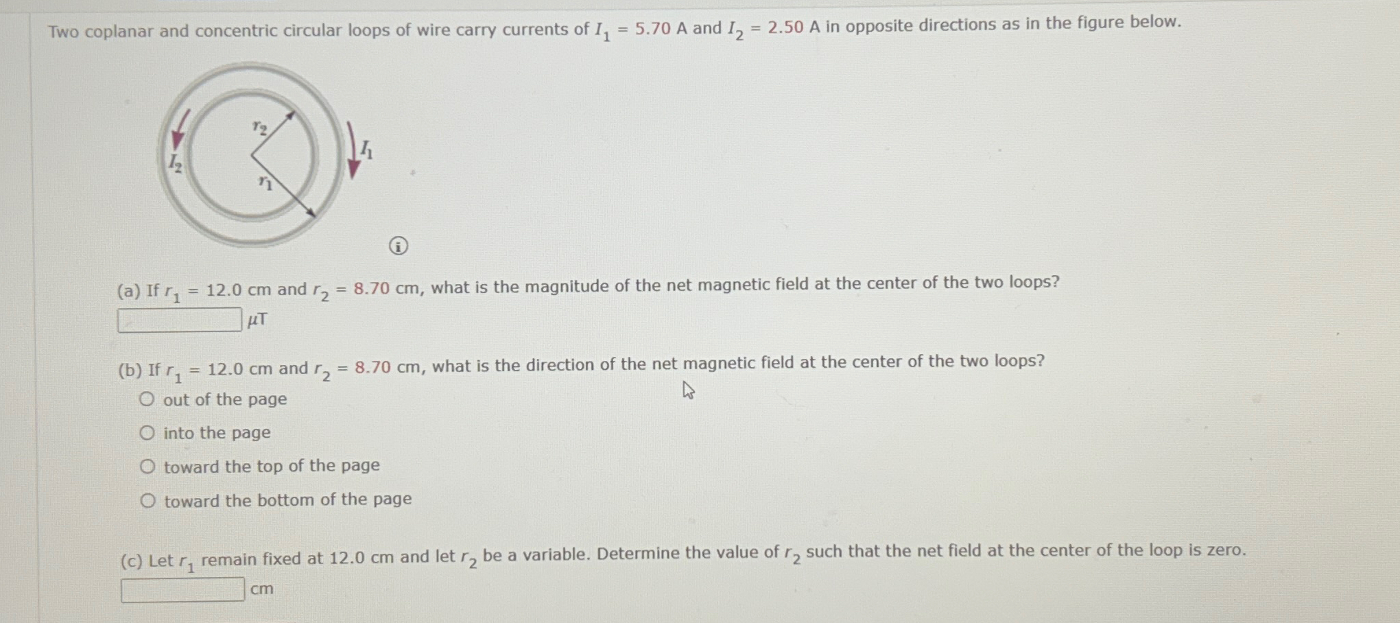 Solved Two coplanar and concentric circular loops of wire | Chegg.com